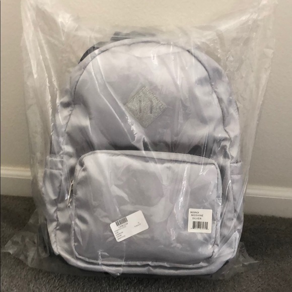 Steve Madden | Bags | Madden Girl Satin Backpack Wglitter Decalsilver ...